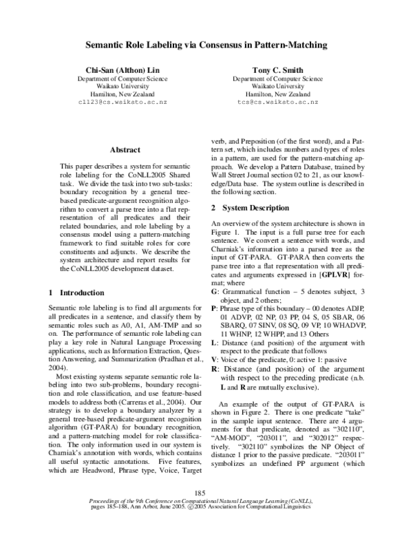 (PDF) Semantic role labeling via consensus in pattern-matching