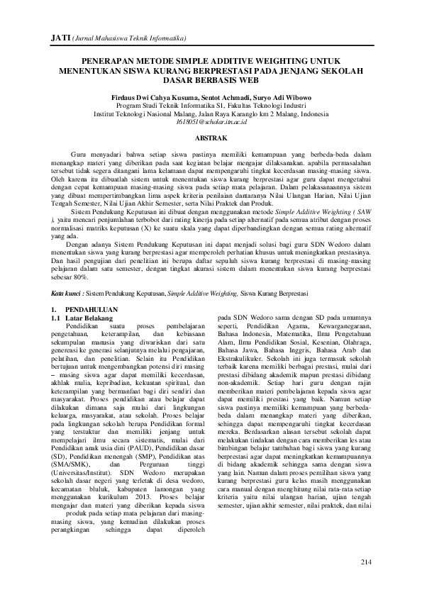 (PDF) Penerapan Metode Simple Additive Weighting Untuk Menentukan Siswa ...