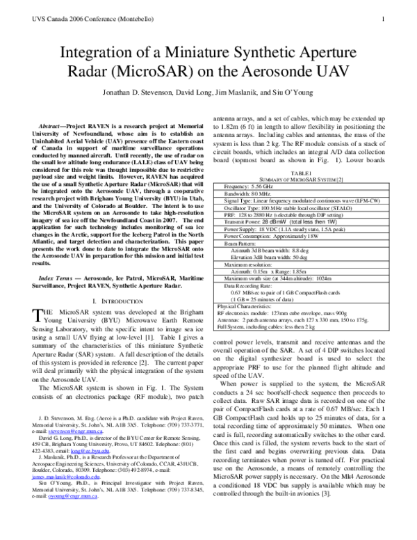 (PDF) Integration of a Miniature Synthetic Aperture Radar ( MicroSAR ...