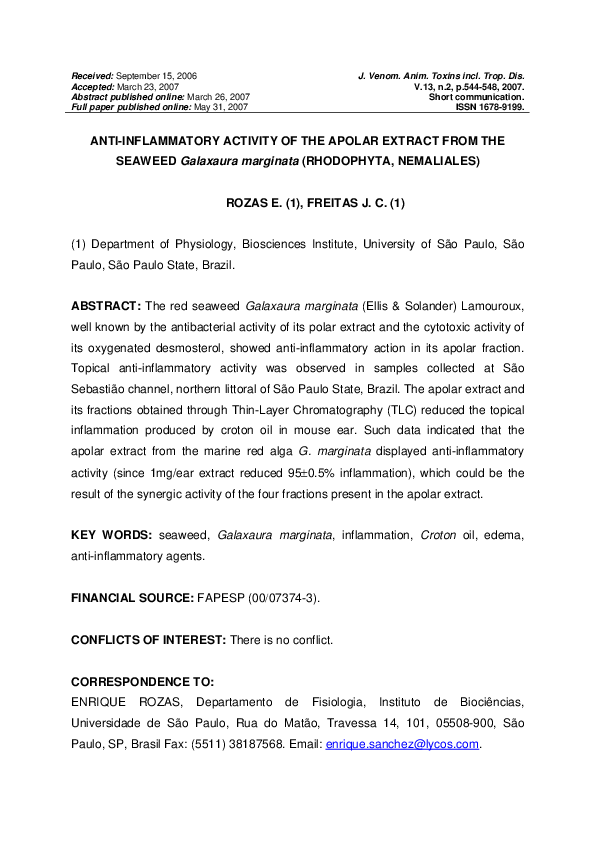 (PDF) Anti-inflammatory activity of the apolar extract from the seaweed ...