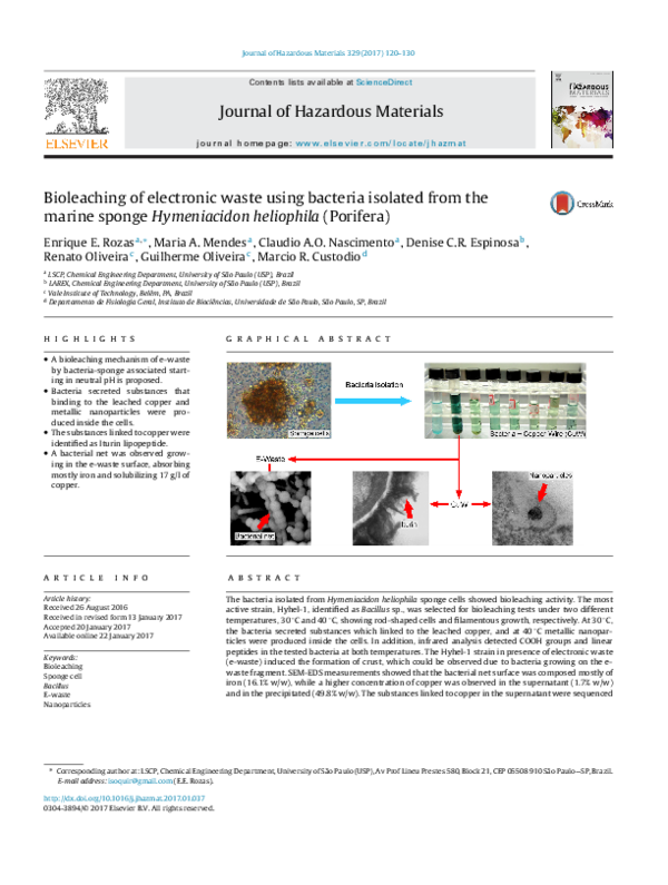 (PDF) Bioleaching of electronic waste using bacteria isolated from the ...