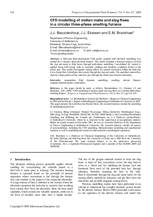 (PDF) CFD modelling of molten matte and slag flows in a circular three ...