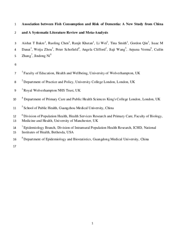 (PDF) Association between fish consumption and risk of dementia: a new ...