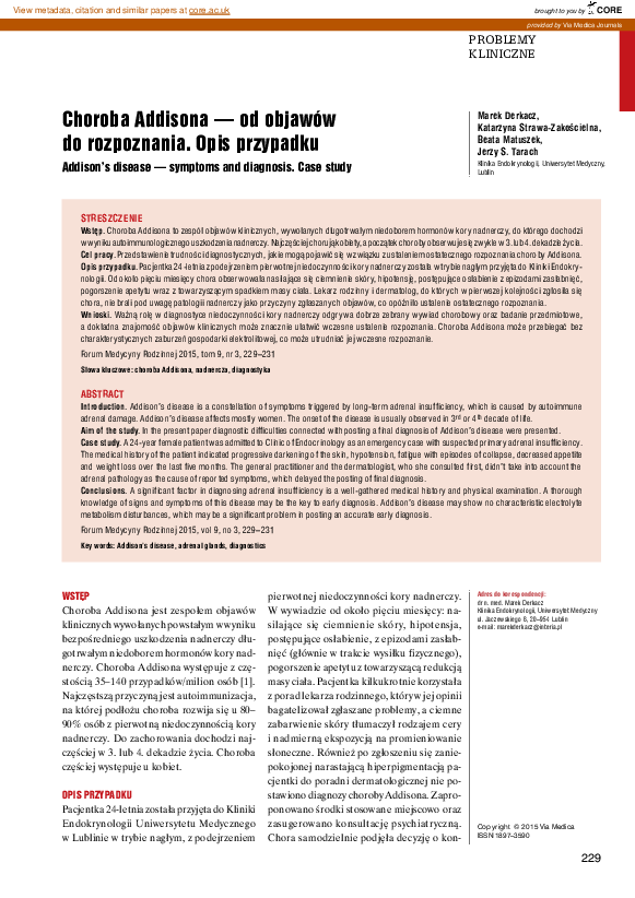 (PDF) Addison’s disease — symptoms and diagnosis. Case study
