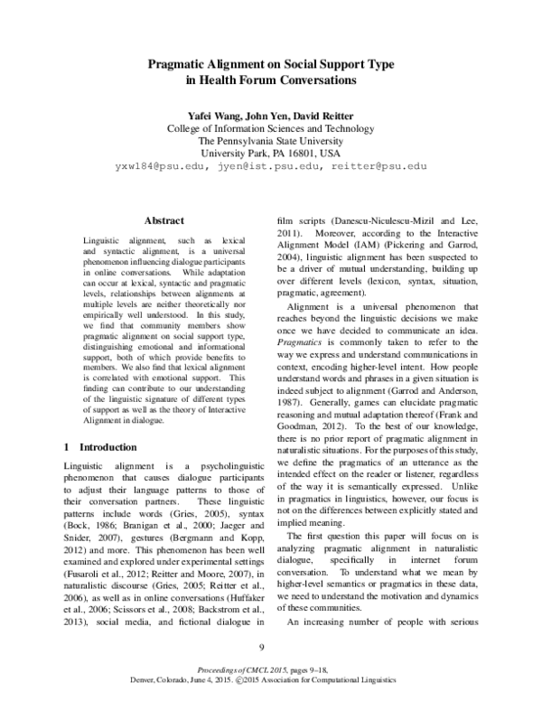 (PDF) Pragmatic Alignment on Social Support Type in Health Forum ...