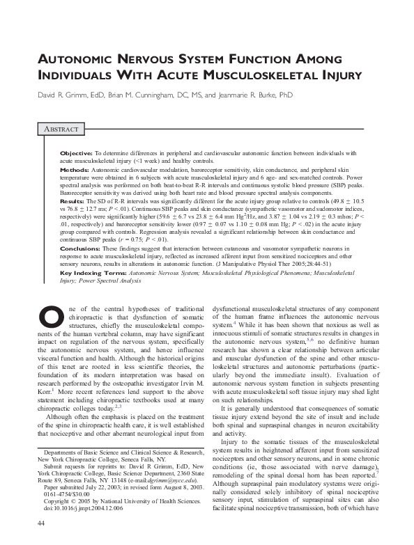 (PDF) Autonomic Nervous System Function Among Individuals With Acute ...