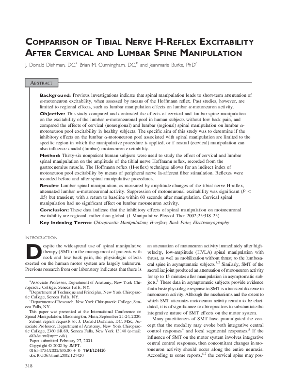 (PDF) Comparison of tibial nerve H-reflex excitability after cervical ...