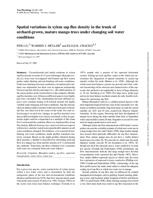 Pdf Spatial Variations In Xylem Sap Flux Density In The Trunk Of
