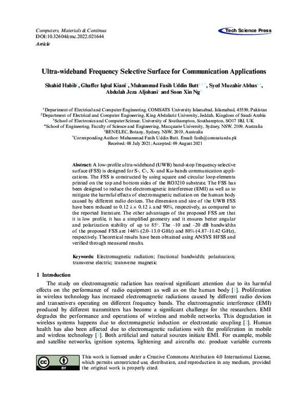 (PDF) Ultra-wideband Frequency Selective Surface for Communication Applications