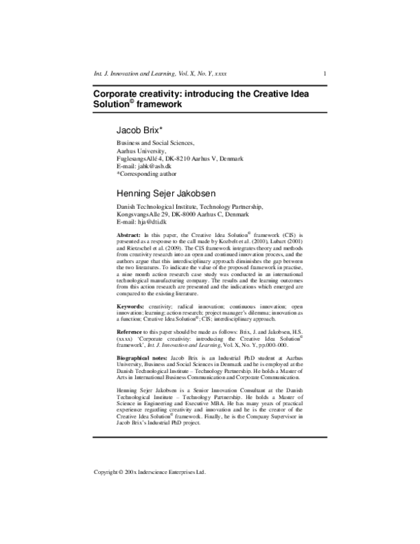 (PDF) Corporate creativity: introducing the Creative Idea Solution ...