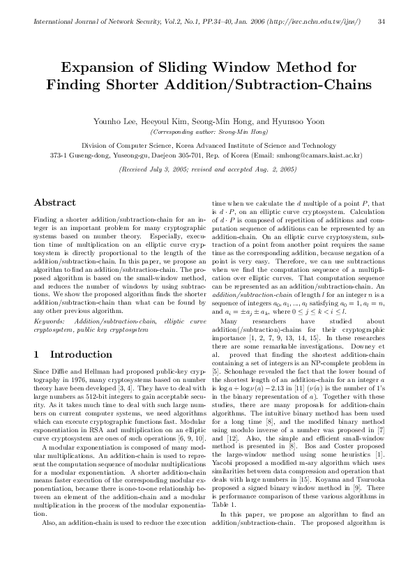 (PDF) Expansion of Sliding Window Method for Finding Shorter Addition/Subtraction-Chains