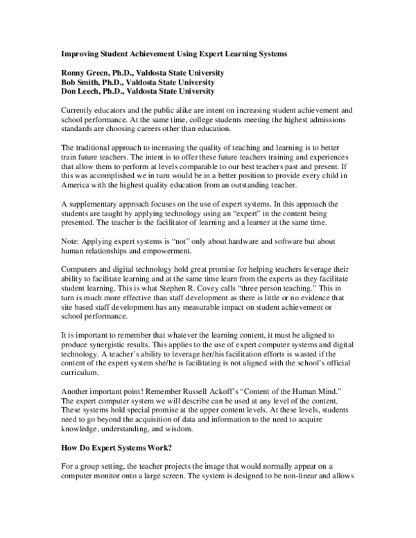 (PDF) Improving Student Achievement Using Expert Learning Systems