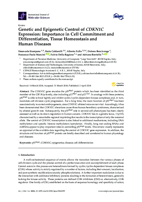 (PDF) Genetic and Epigenetic Control of CDKN1C Expression: Importance ...