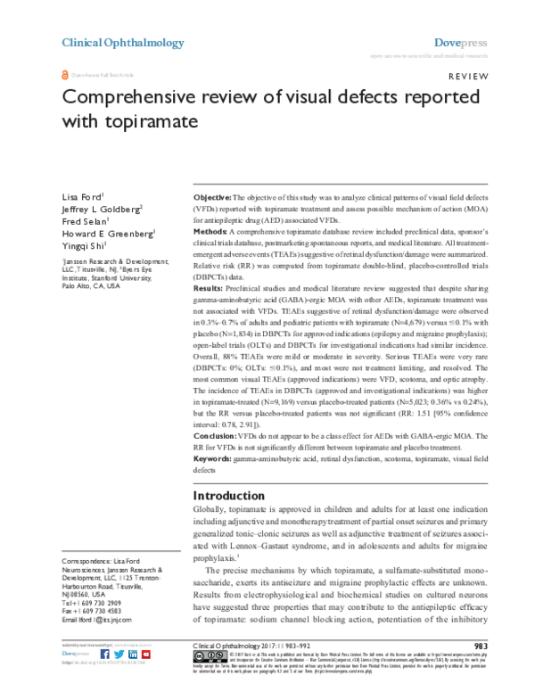 (PDF) Comprehensive review of visual defects reported with topiramate