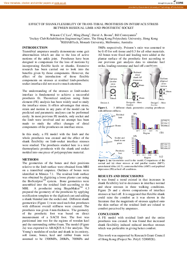 (PDF) Effect of Shank Flexibility of Trans-Tibial Prosthesis on Interface Stress Between ...