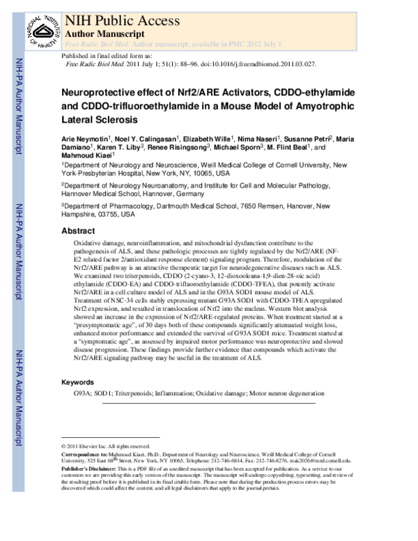 (PDF) Neuroprotective effect of Nrf2/ARE activators, CDDO ethylamide ...