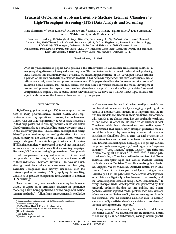 (PDF) Practical Outcomes of Applying Ensemble Machine Learning Classifiers to High-Throughput ...