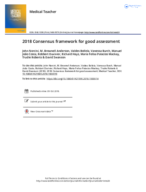 (PDF) 2018 Consensus framework for good assessment