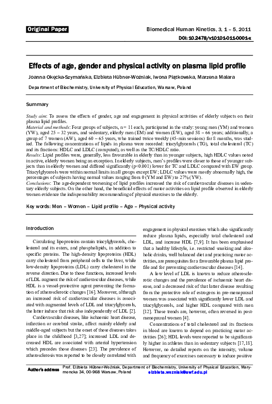 (PDF) Effects of age, gender and physical activity on plasma lipid profile