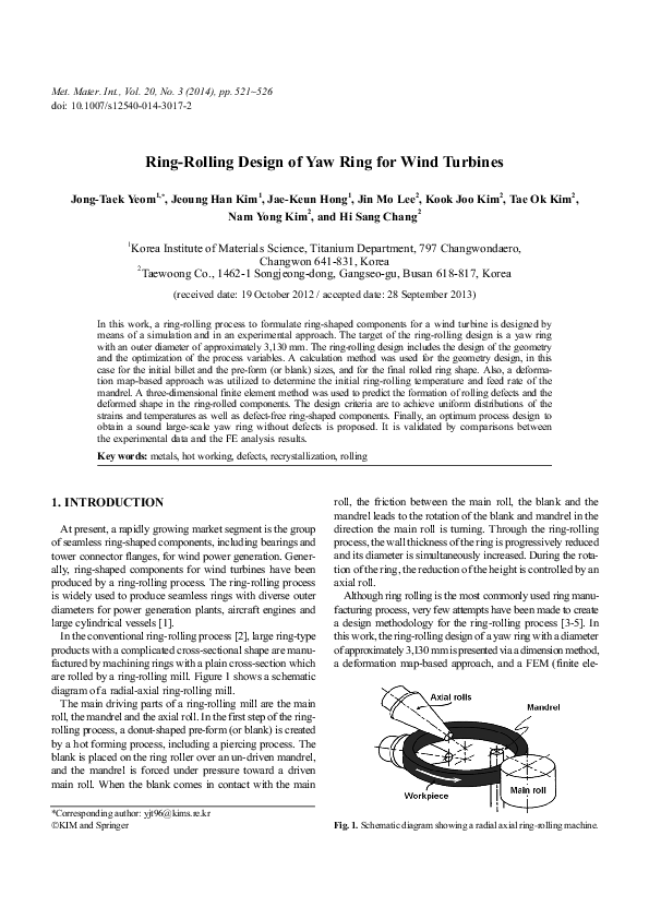 (PDF) Ring-rolling design of yaw ring for wind turbines