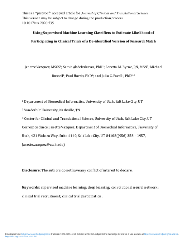 (PDF) Using supervised machine learning classifiers to estimate likelihood of participating in ...