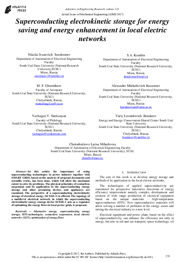 (PDF) Superconducting electrokinetic storage for energy saving and energy enhancement in local ...