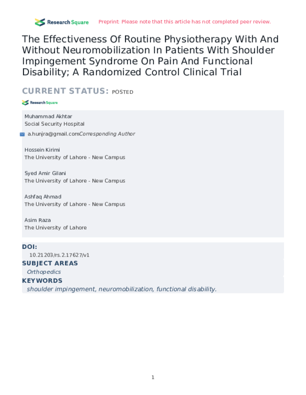 (PDF) The Effectiveness Of Routine Physiotherapy With And Without ...