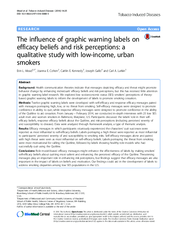 (PDF) The influence of graphic warning labels on efficacy beliefs and ...