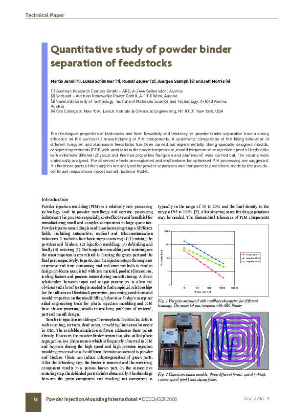 (PDF) Quantitative Study of Powder Binder Separation of Feedstocks ...