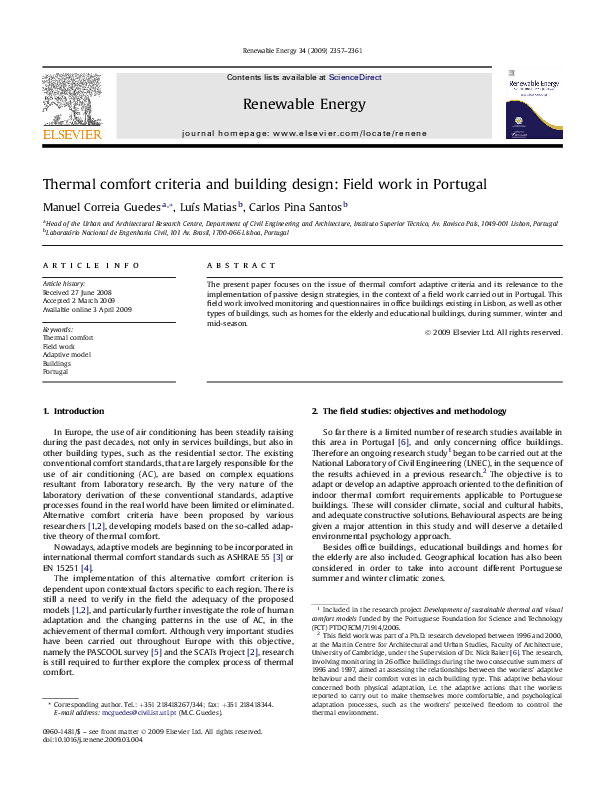 (PDF) Thermal comfort criteria and building design: Field work in Portugal