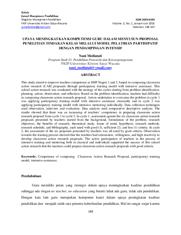 (PDF) Upaya Meningkatkan Kompetensi Guru Dalam Menyusun Proposal Penelitian Tindakan Kelas ...