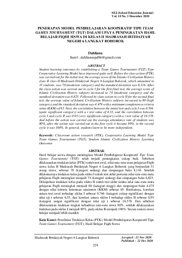 (PDF) Penerapan Model Pembelajaran Kooperatif Tipe Team Games Tournament (TGT) Dalam Upaya ...