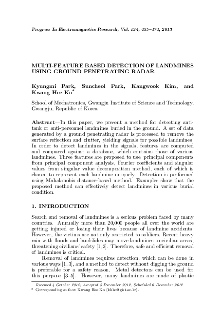 (PDF) Multi-Feature Based Detection of Landmines Using Ground Penetrating Radar