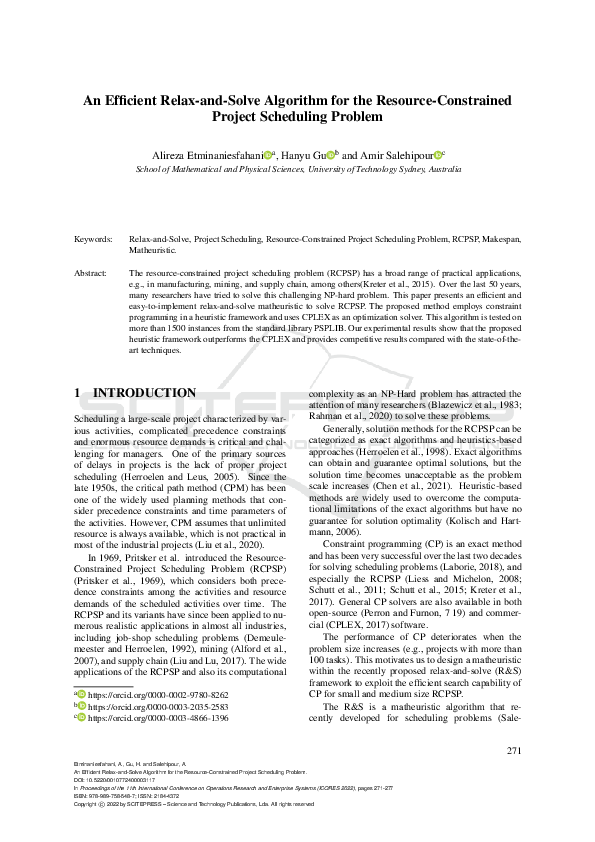 (PDF) An Efficient Relax-and-Solve Algorithm for the Resource-Constrained Project Scheduling Problem