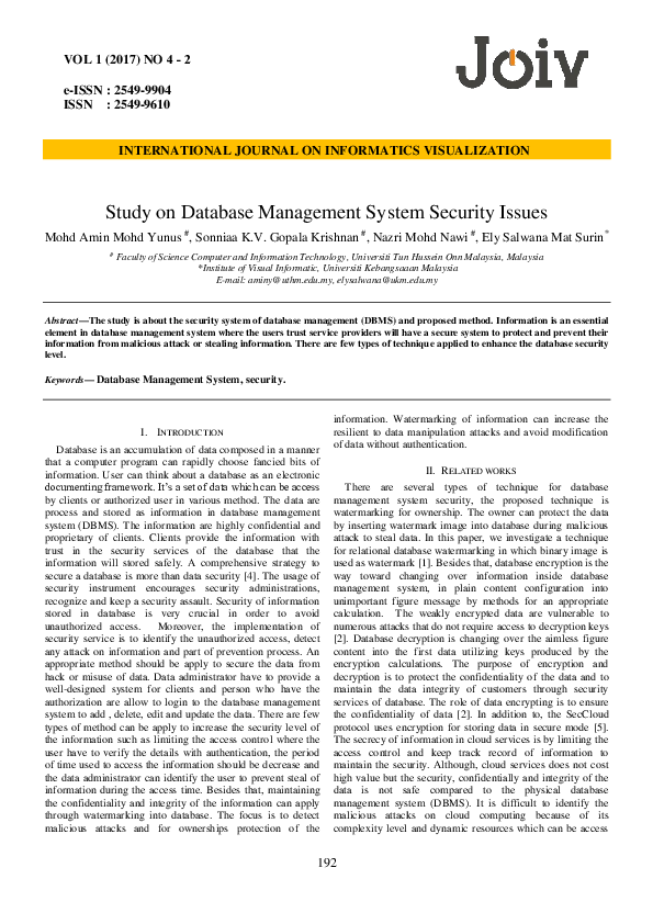 (PDF) Study on Database Management System Security Issues