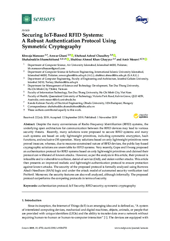 Pdf Securing Iot Based Rfid Systems A Robust Authentication Protocol Using Symmetric Cryptography