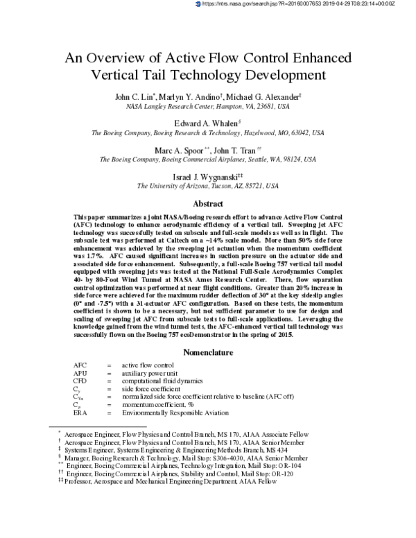 (PDF) An Overview of Active Flow Control Enhanced Vertical Tail Technology Development
