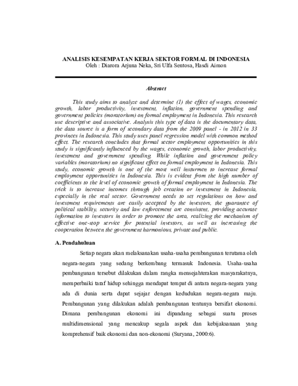 (PDF) Analisis Kesempatan Kerja Sektor Formal DI Indonesia
