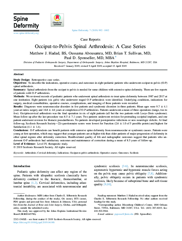 (PDF) Occiput-to-Pelvis Spinal Arthrodesis: A Case Series