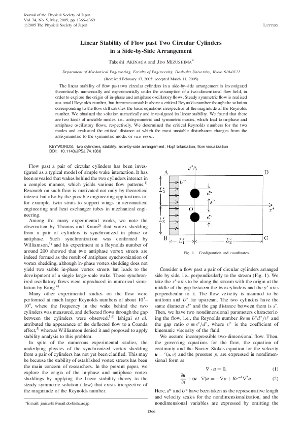 (PDF) Linear Stability of Flow past Two Circular Cylinders in a Side-by ...