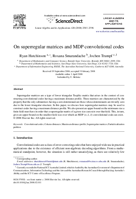 (PDF) On superregular matrices and MDP convolutional codes