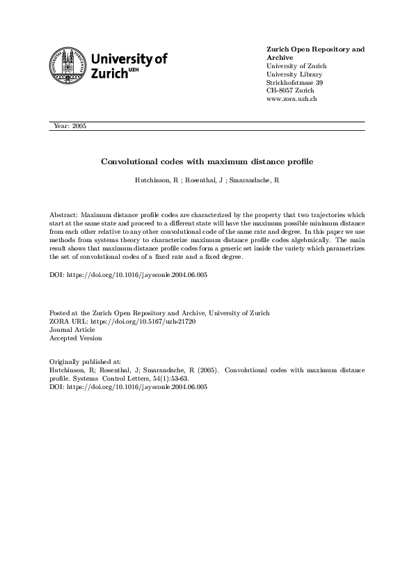 (PDF) Convolutional codes with maximum distance profile