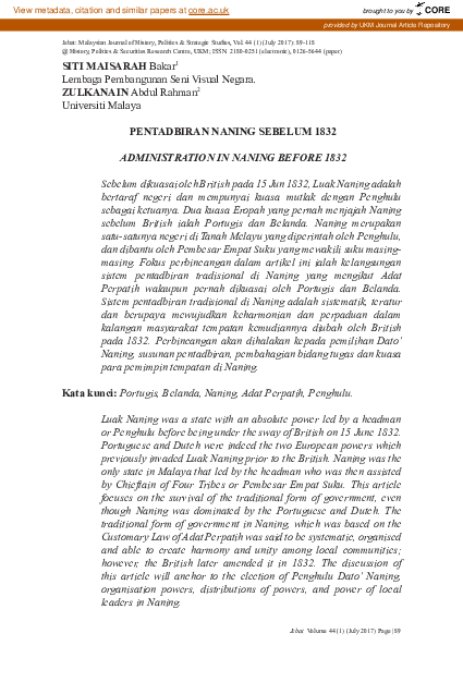 (PDF) Pentadbiran Naning Sebelum 1832