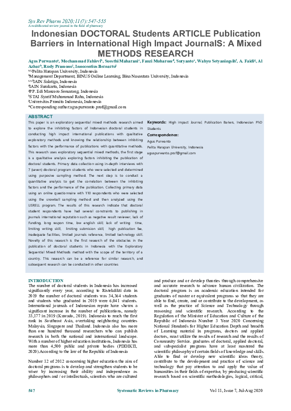 (PDF) Indonesian DOCTORAL Students ARTICLE Publication Barriers in ...
