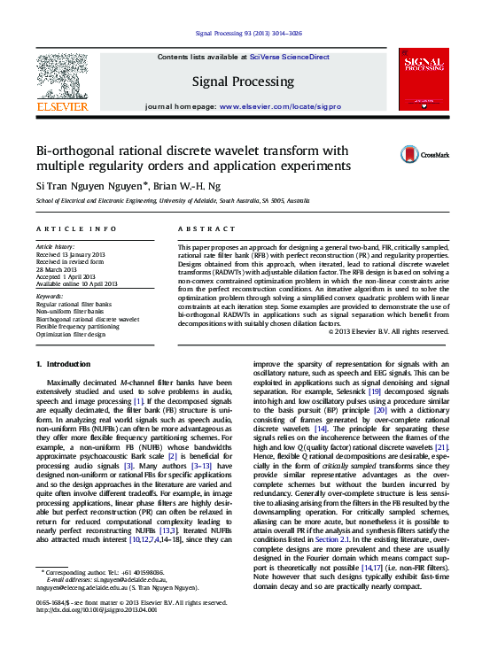 (PDF) Bi-orthogonal rational discrete wavelet transform with multiple regularity orders and ...