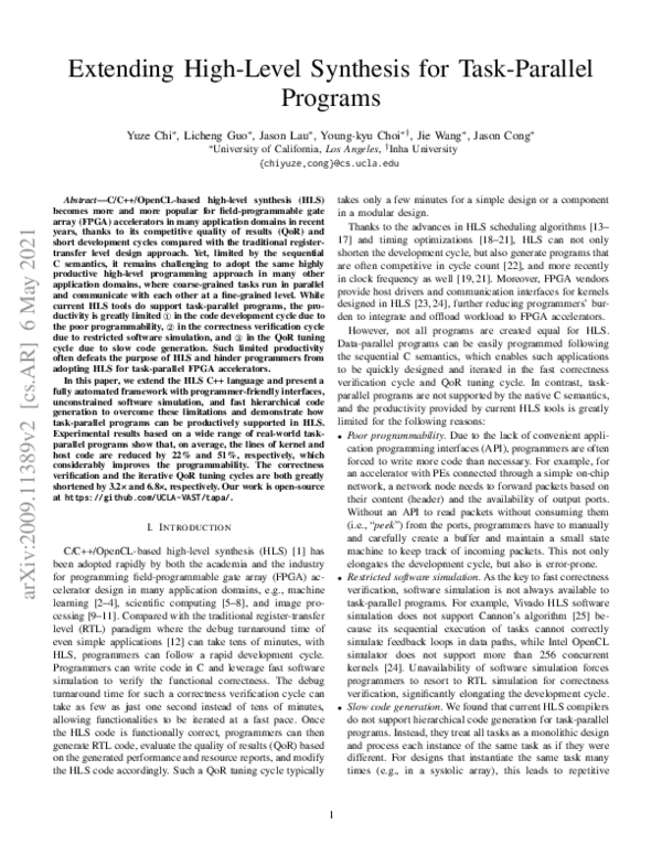 (PDF) Extending High-Level Synthesis for Task-Parallel Programs