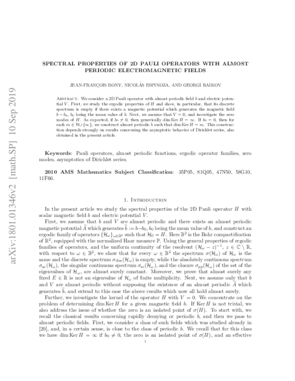 (PDF) Spectral Properties of 2D Pauli Operators with Almost-Periodic ...
