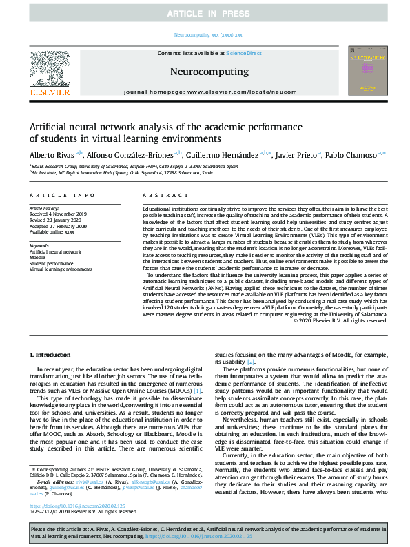 (PDF) Artificial neural network analysis of the academic performance of students in virtual ...