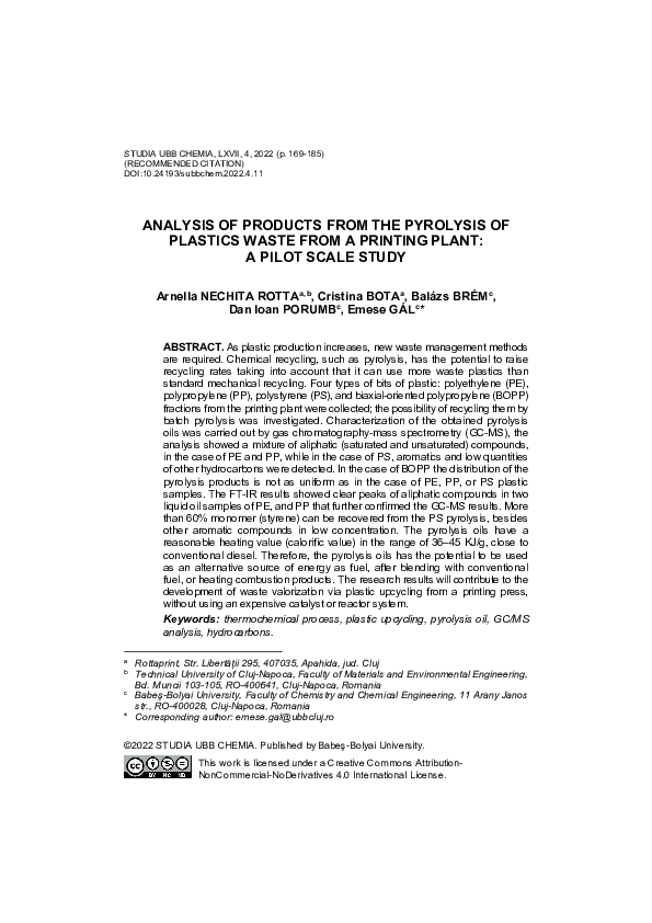 (PDF) Analysis of products from the pyrolysis of plastics waste from a printing plant: a pilot ...
