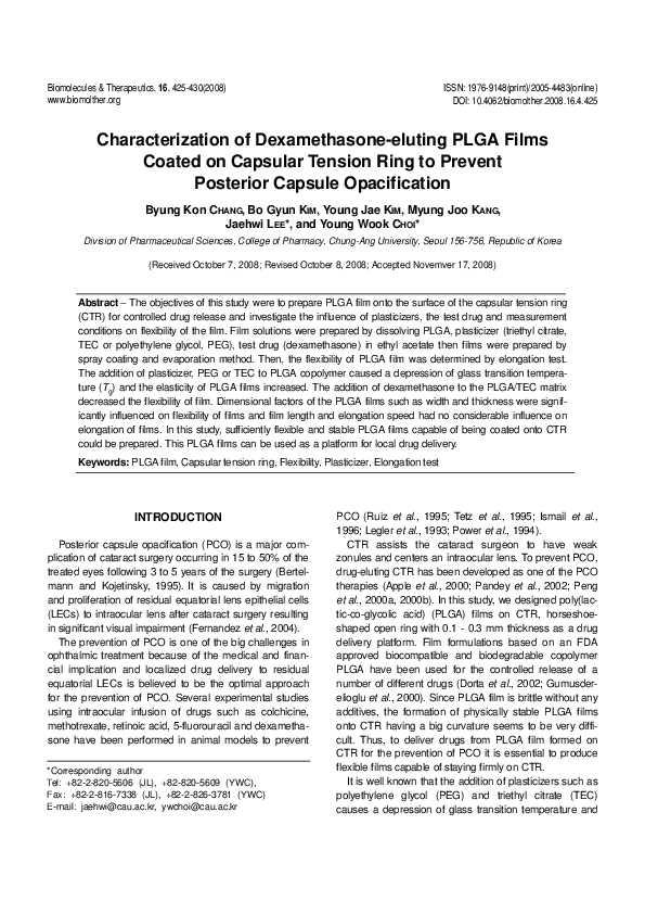 (PDF) Characterization of Dexamethasone-eluting PLGA Films Coated on ...